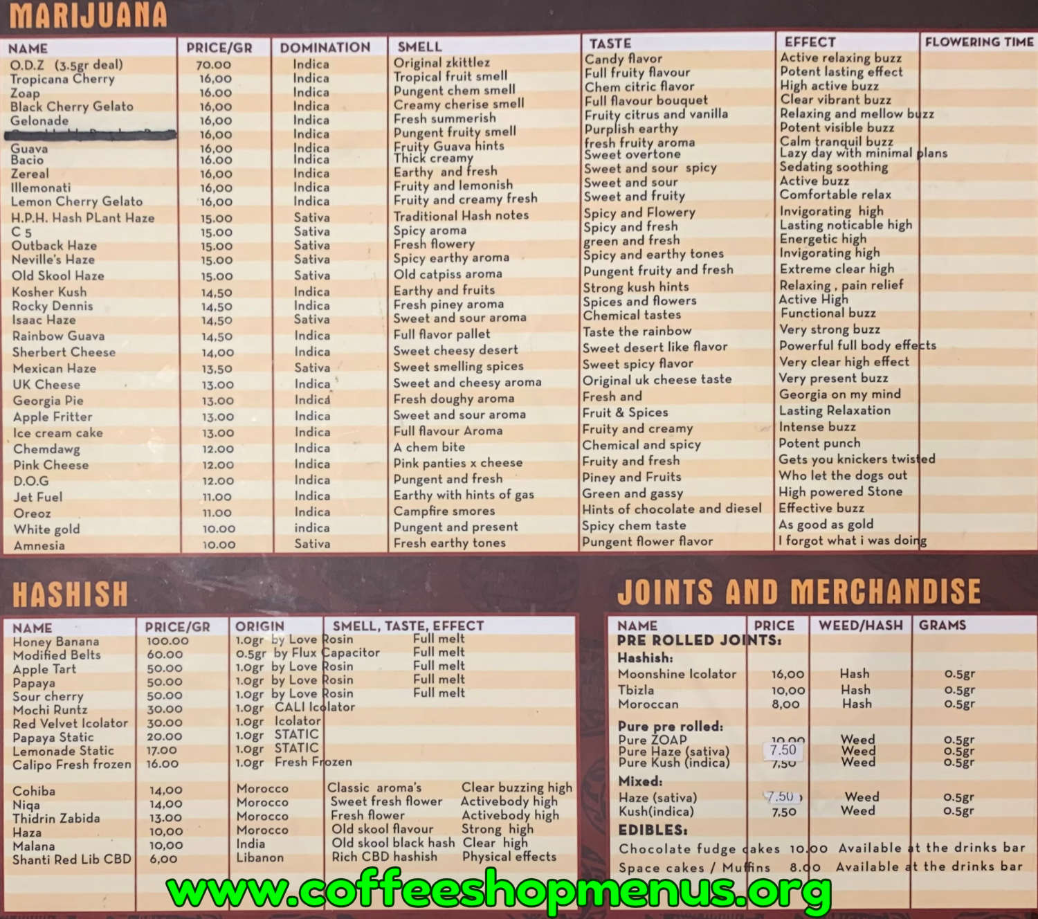 Dampkring Latest Menu - coffeeshopmenus.org